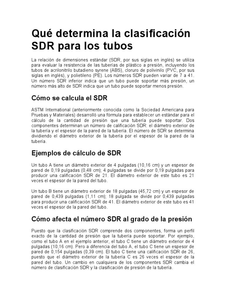 Qué Determina La Clasificación SDR para Los Tubos | PDF | Pulgada ...