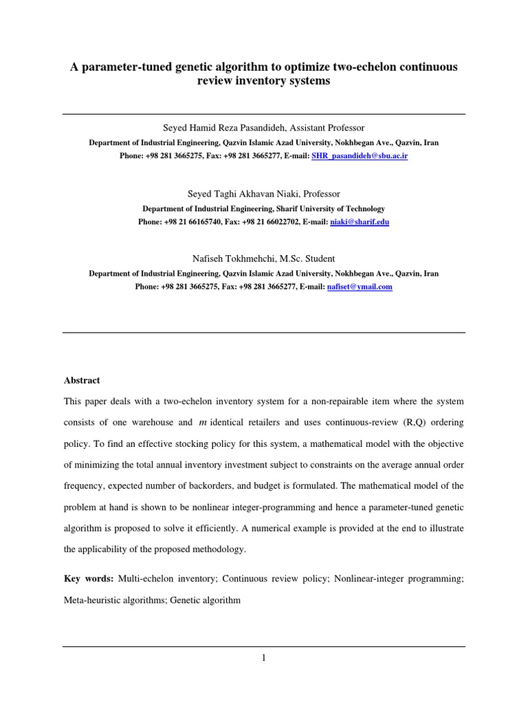 A Parameter Tuned Genetic Algorithm To Oشرح مختصر جيد Pdf Pdf Inventory 