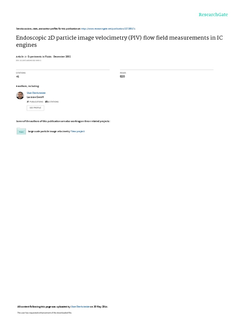Endoscopic 2D Particle Image Velocimetry (PIV) Ow Field Measurements in ...