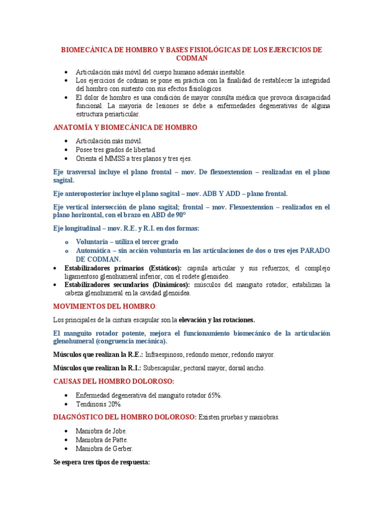 Biomecánica de Hombro y Bases Fisiológicas de Los Ejercicios de Codman ...