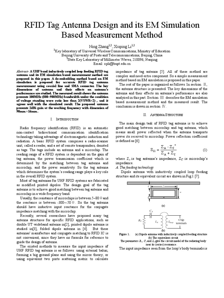 RFID Tag Antenna Design and Its EM Simulation Based Measurement Method ...