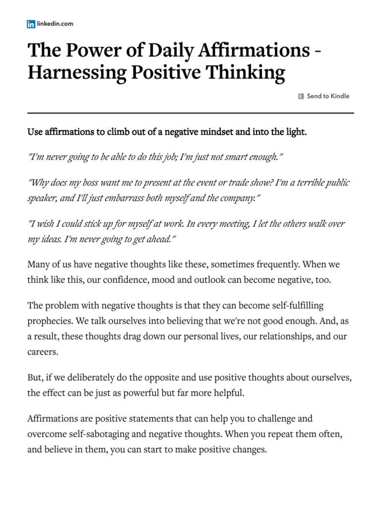 The Power of Daily Affirmations - Harnessing Positive Thinking | PDF ...