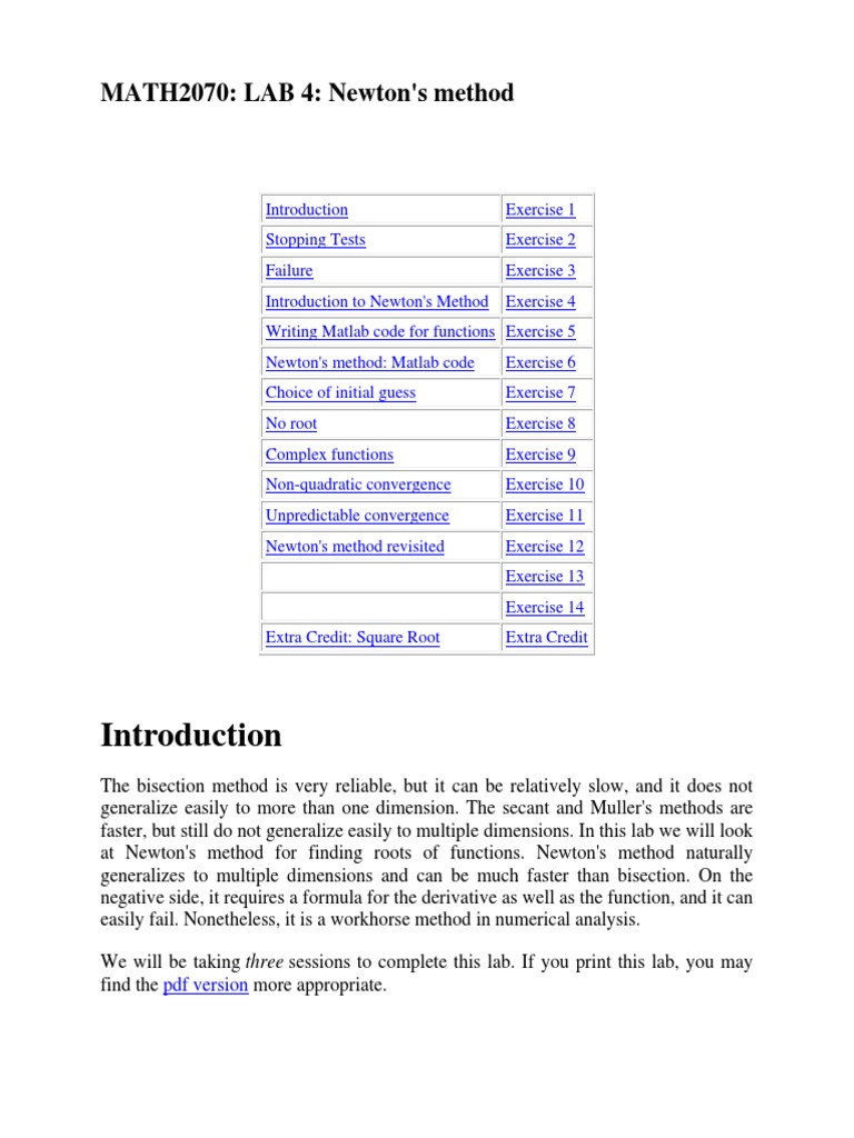 MATH2070: LAB 4: Newton's Method: PDF Version | PDF | Derivative ...