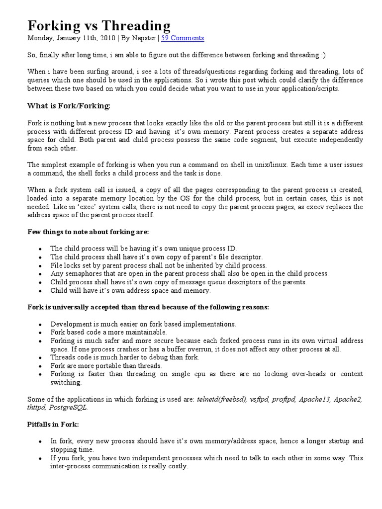 Forking Vs Threading: What Is Fork/Forking | PDF | Thread (Computing ...