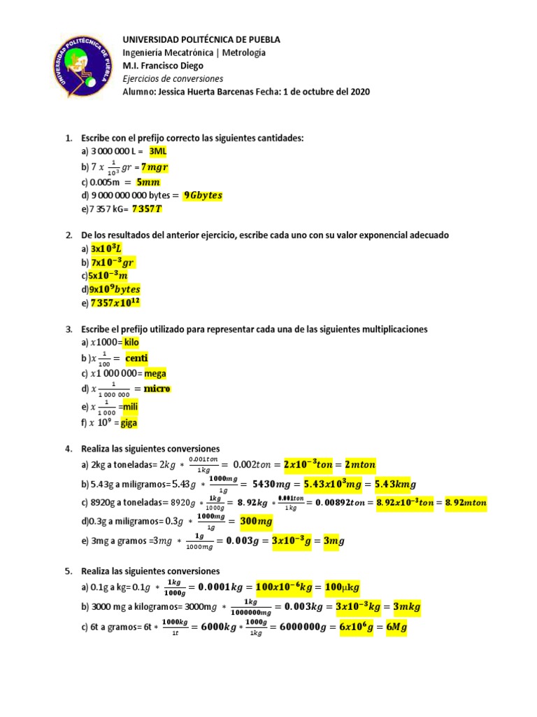 EJERCICIOS Conversiones de Unidades | PDF | Unidades de medida