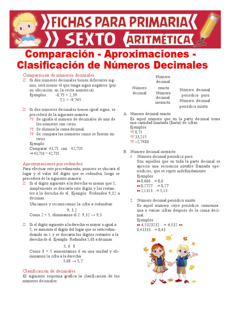 Clasificación de Números Decimales para Sexto de Primaria | PDF ...