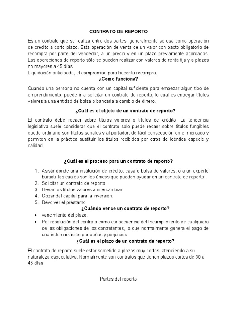 Contrato de Reporto | PDF