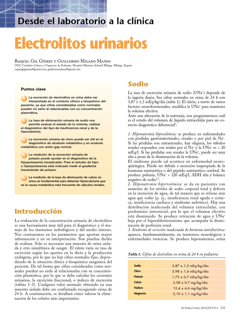 Electrolitos Urinarios | PDF | Sodio | Potasio