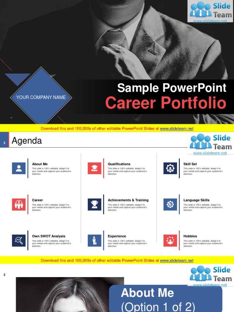 Career Portfolio PowerPoint Template | PDF | Chart | Swot Analysis