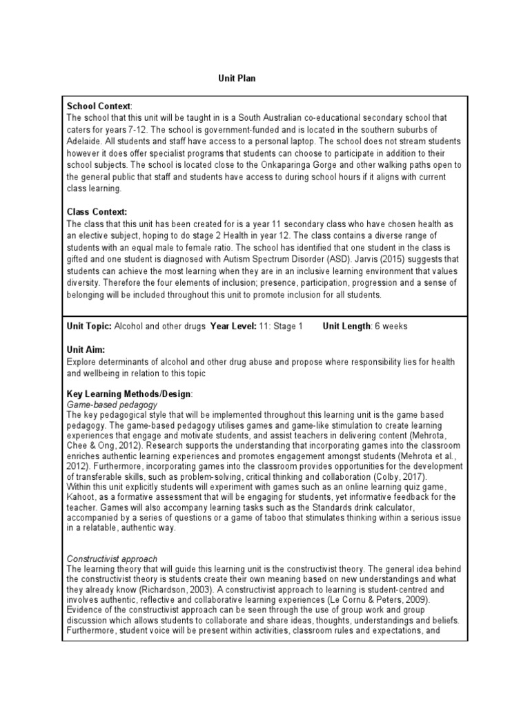 Unit Plan - Sace Health | PDF | Educational Assessment | Intellectual ...
