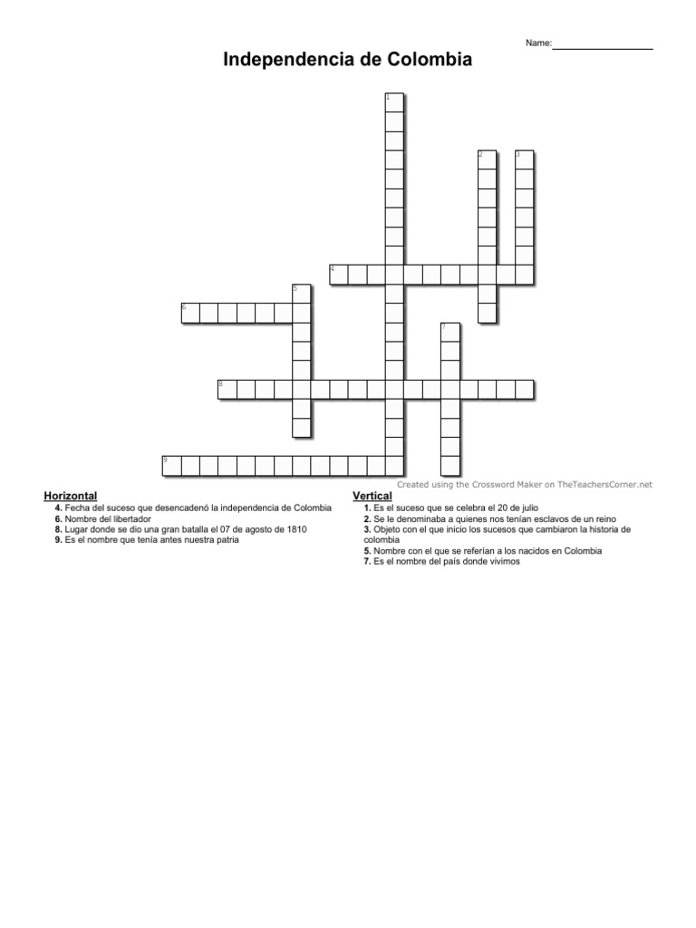 Crucigrama Dia de La Independencia | PDF