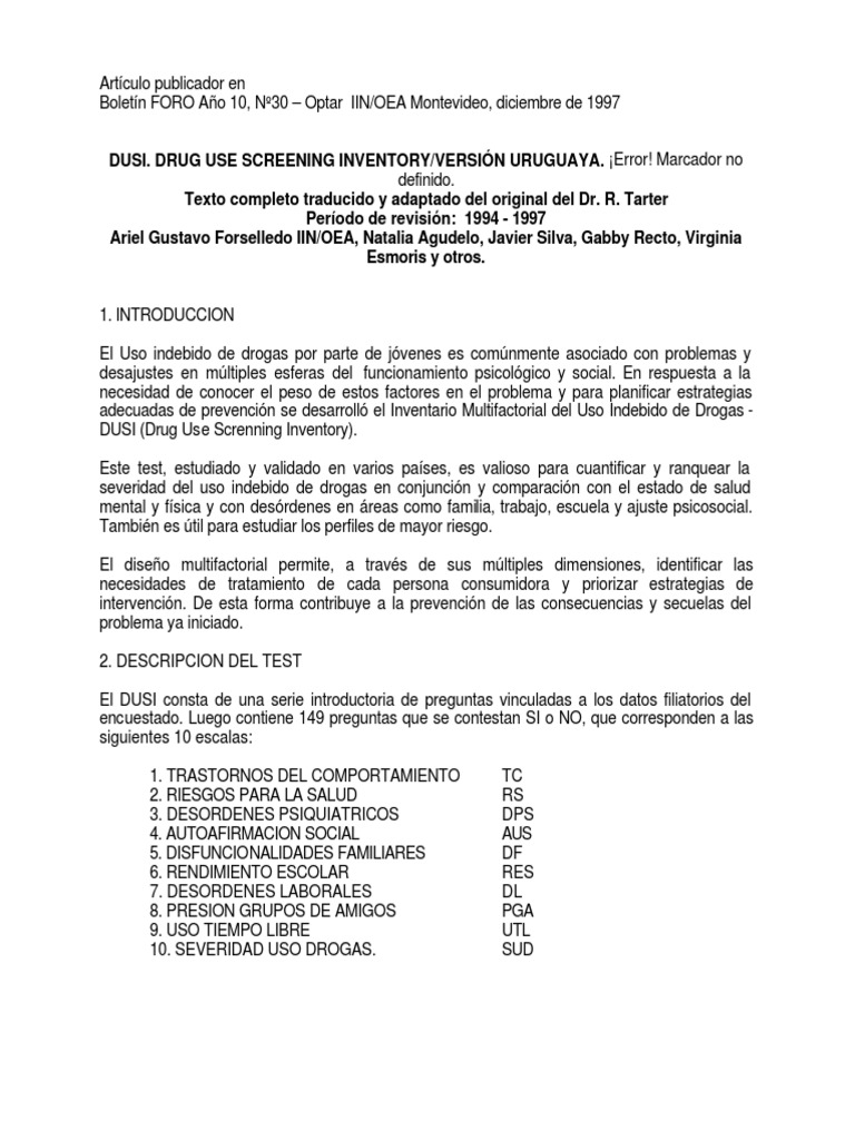 DUSI (Instrumento) | PDF | La dependencia de sustancias | Trastorno mental