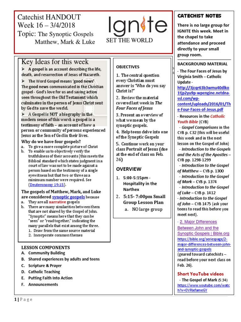 Overview of the Synoptic Gospels | PDF | Gospels | Gospel Of Luke