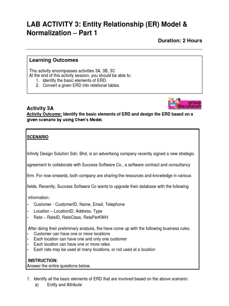 LAB ACTIVITY 3: Entity Relationship (ER) Model & Normalization - Part 1 | PDF | Computer Data ...