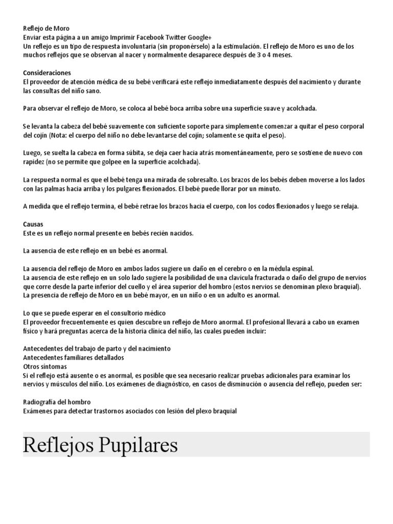 Reflejo de Moro | PDF | Sistema nervioso | Especialidades Medicas