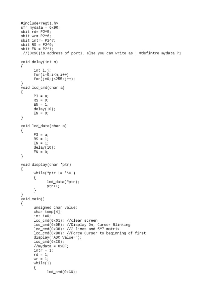 ADC Interfacing 8051 Code | PDF
