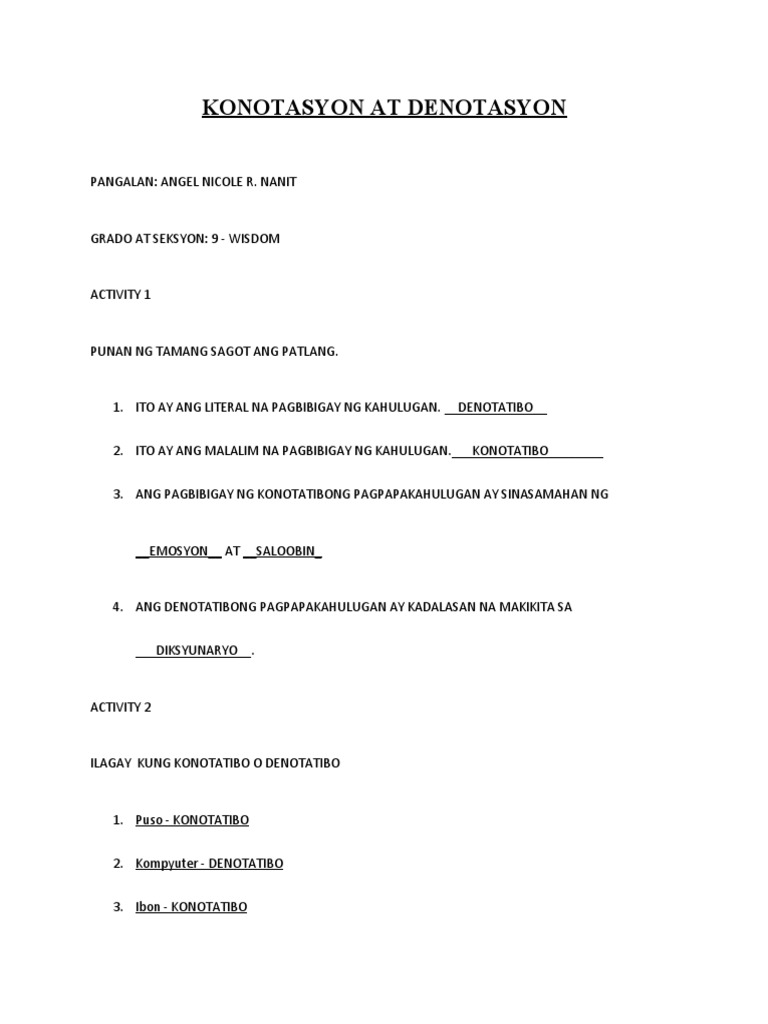 Konotasyon at Denotasyon | PDF