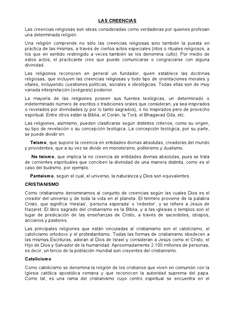 Las Creencias Religiosas | PDF | protestantismo | Iglesia Católica