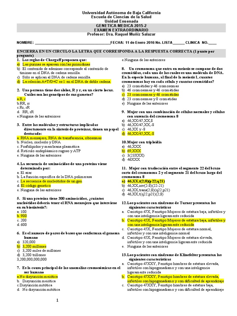 Examen de Genetica | PDF | Adn | Mutación