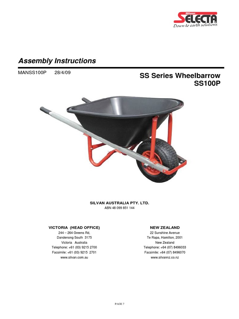 Assembly Instructions: SS Series Wheelbarrow SS100P | PDF | Screw | Tire
