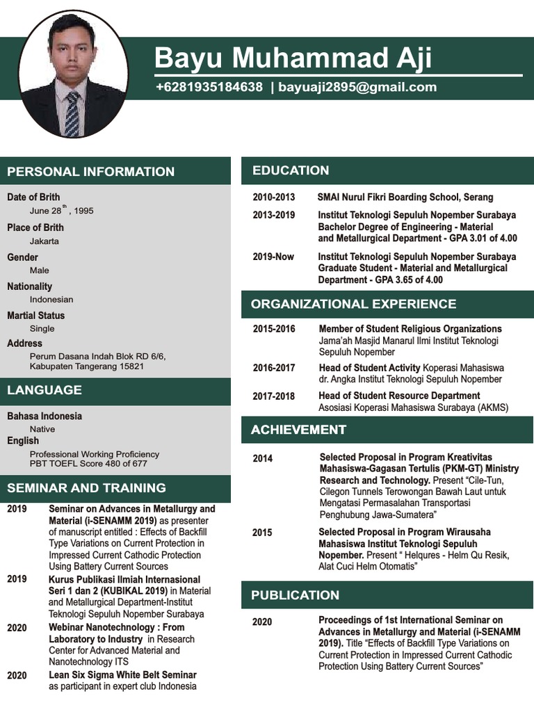 Bayu Muhammad Aji's Resume and Portfolio | PDF | Corrosion | Pipe (Fluid Conveyance)