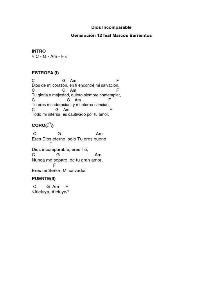 Dios Incomparable - Generacion 12 Feat Marcos Barrientos | PDF