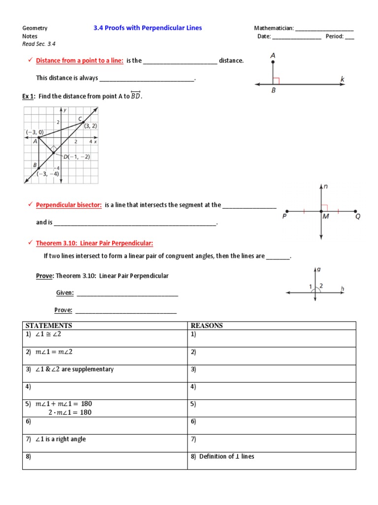 3.4 Proofs With Perpendicular Lines: Distance From A Point To A Line ...