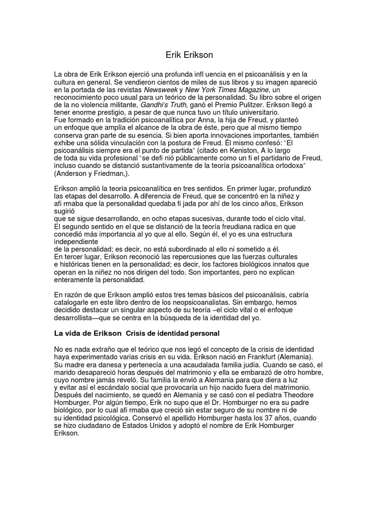 Erik Erikson | PDF | Psicoanálisis | Adultos