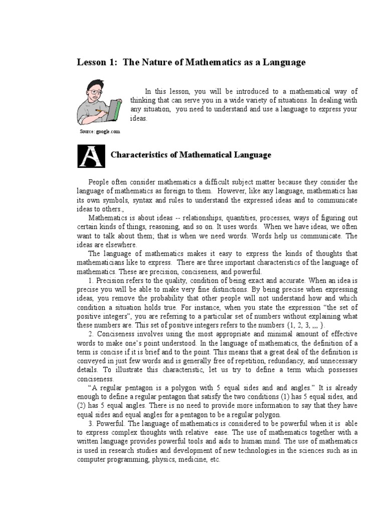 1mathematics As A Language | PDF | Set (Mathematics) | Teaching Mathematics
