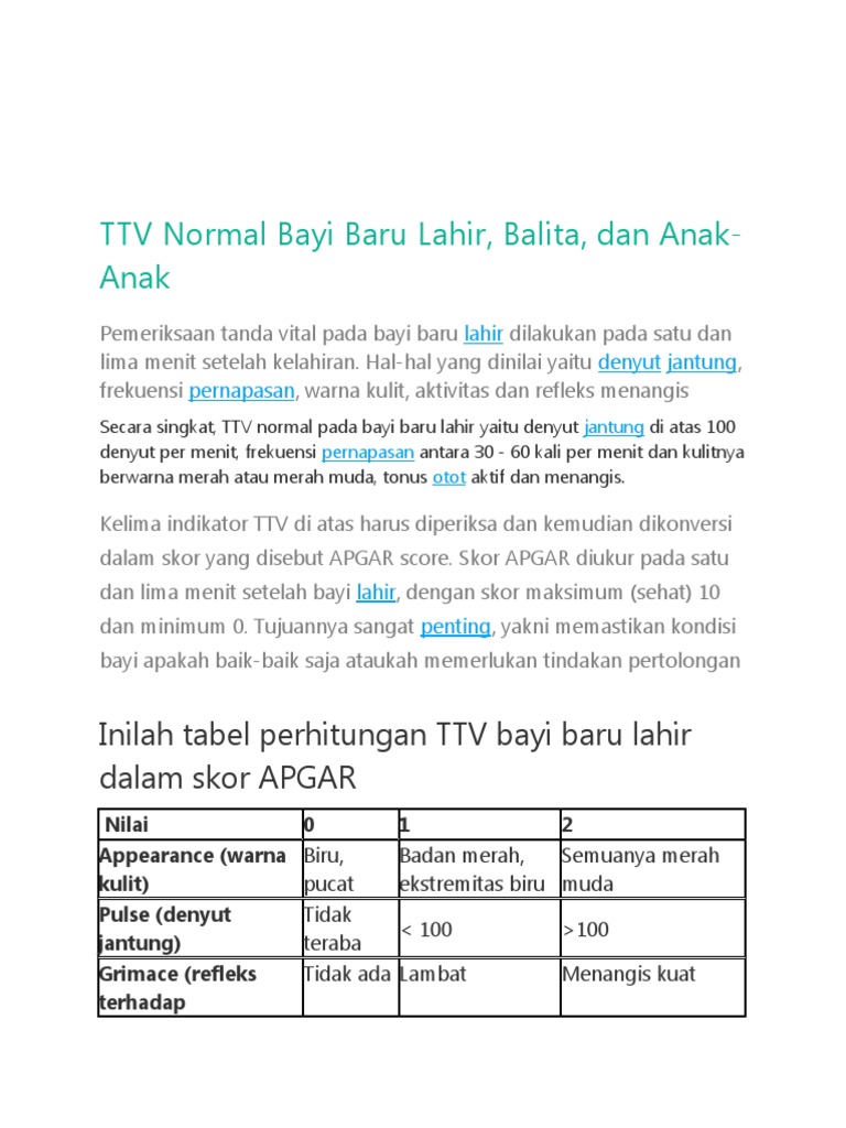 TTV Normal Bayi Baru Lahir | PDF