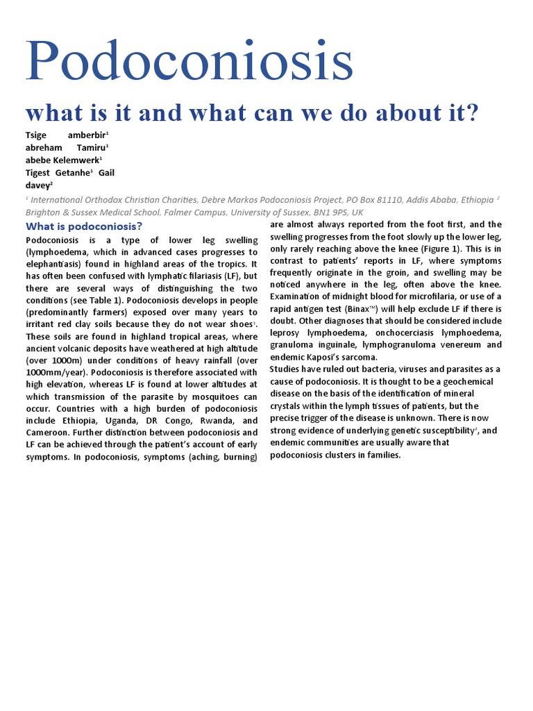Podoconiosis: Understanding and Managing "the Mossy Foot | PDF ...