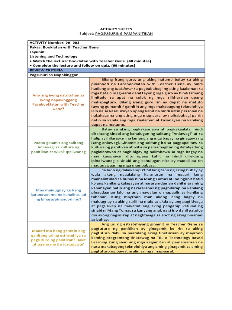 Pagsusuri NG Panitikan Sa Pakikinig | PDF