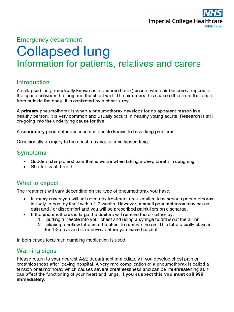 Collapsed Lung: Information For Patients, Relatives and Carers | PDF ...