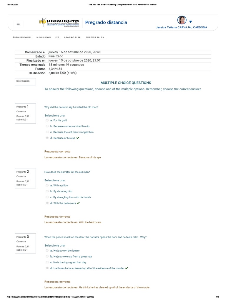 The Tell Tale Heart - Reading Comprehension Test - Revisión Del Intento ...