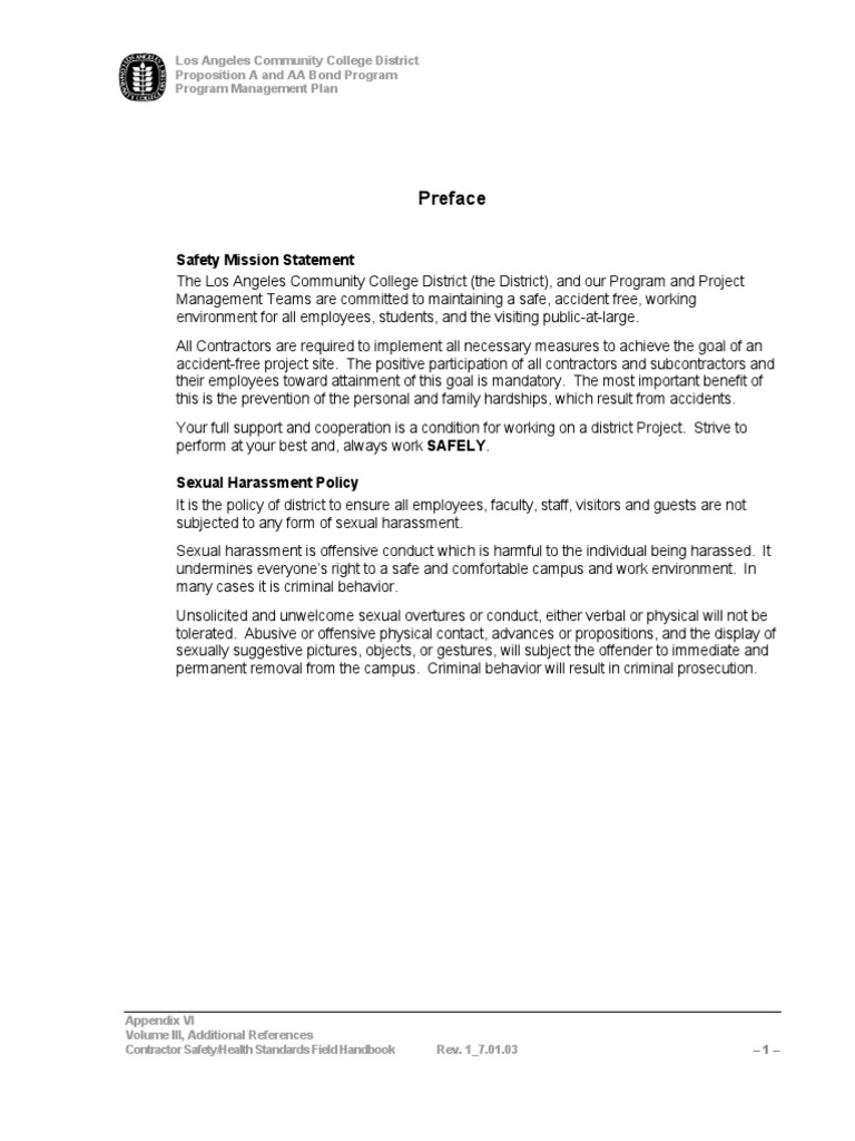 Preface: Safety Mission Statement | PDF | Personal Protective Equipment ...