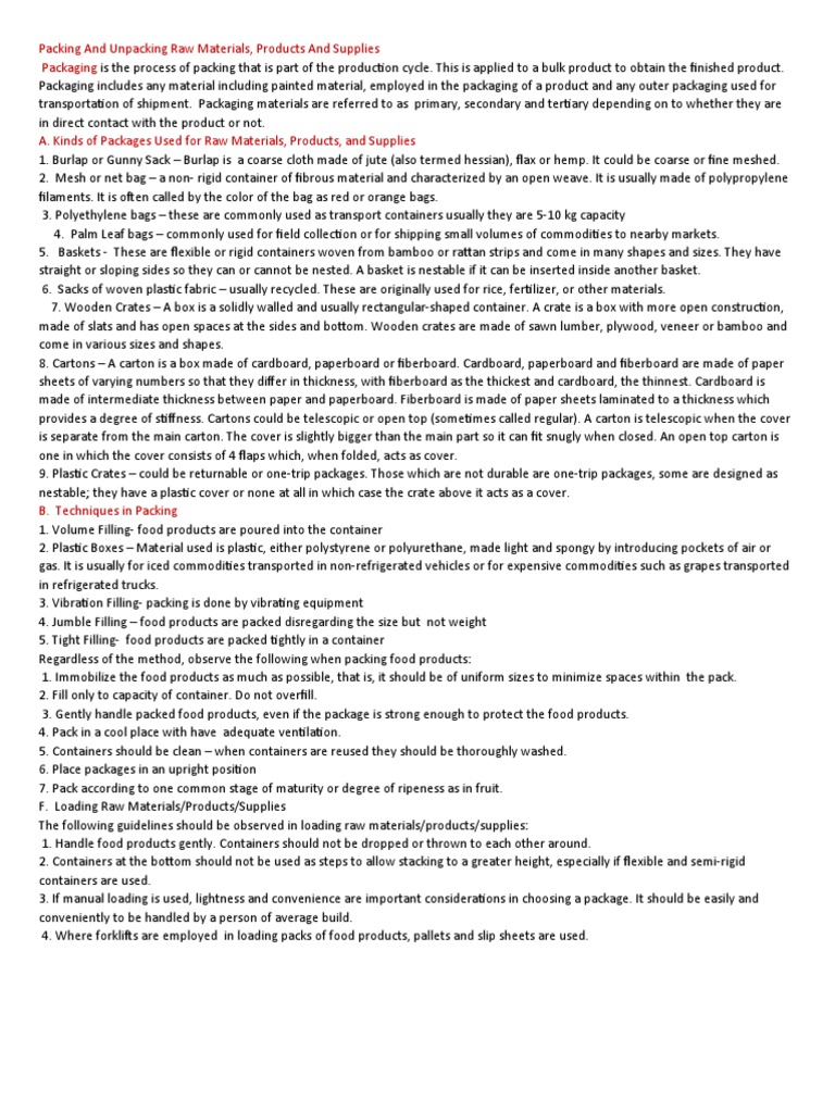Packing and Unpacking Raw Materials | Download Free PDF | Paperboard ...