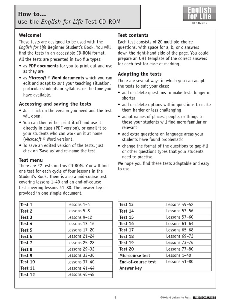 Use The English For Life Test CD-ROM: How To.. | PDF | Computing | Software