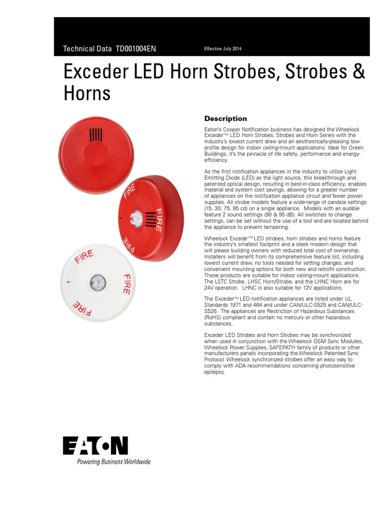 TD001004EN - Wheelock Exceder LED Horns Strobes, Strobes and Horns ...