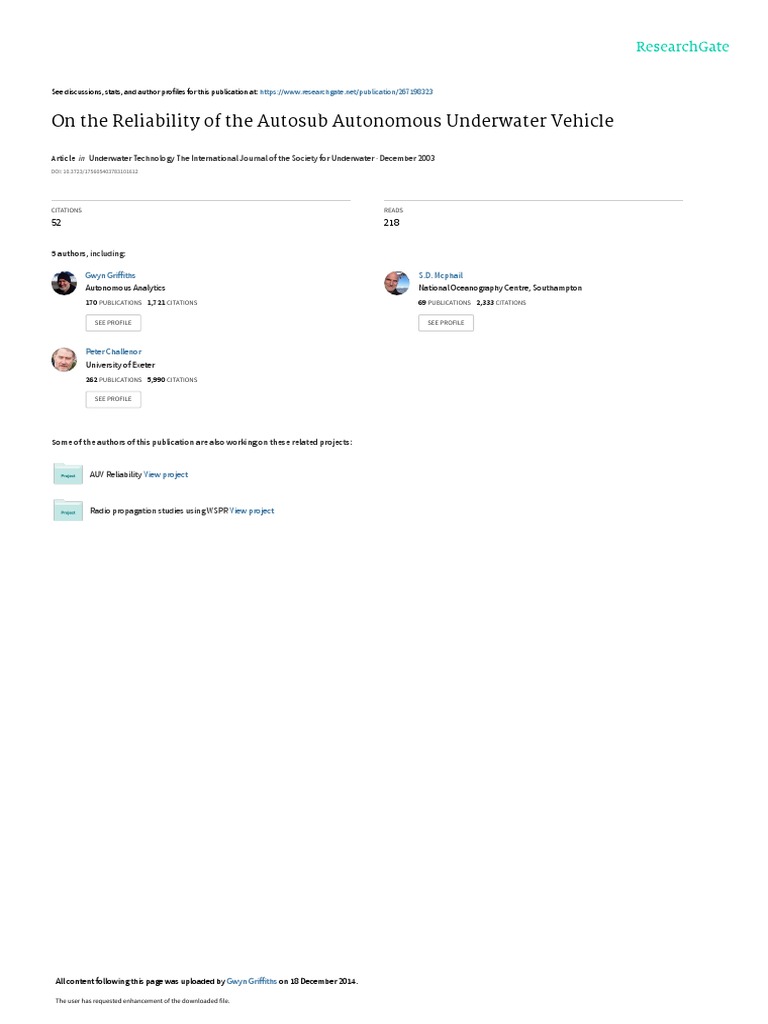 Reliable AUV Autosub's operational record | PDF | Reliability ...