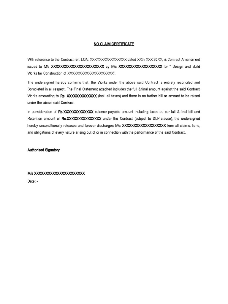 No Claim Certificate | PDF