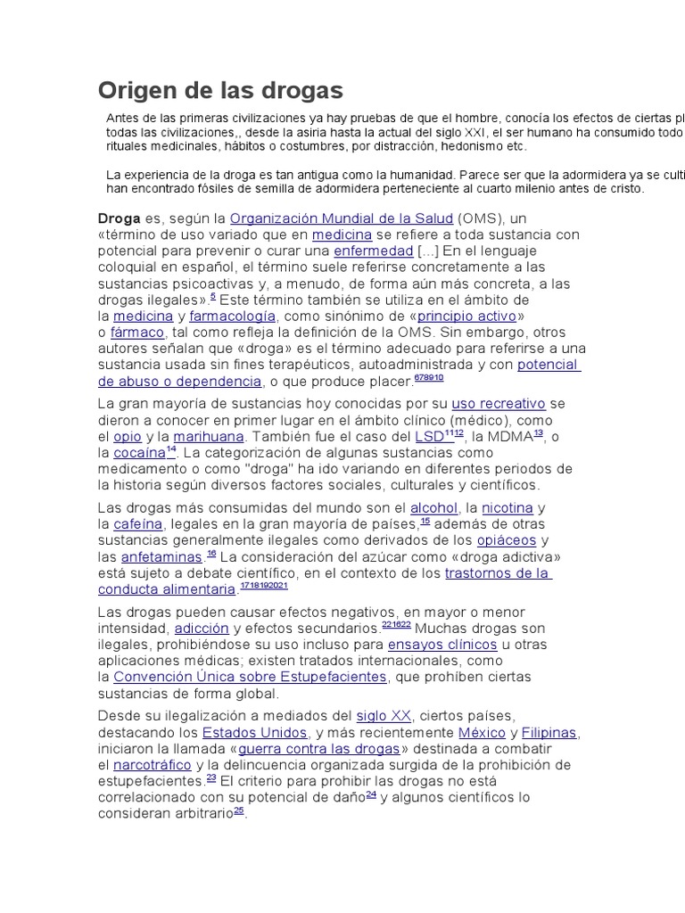 Origen de Las Drogas | PDF | Drogas | Farmacología