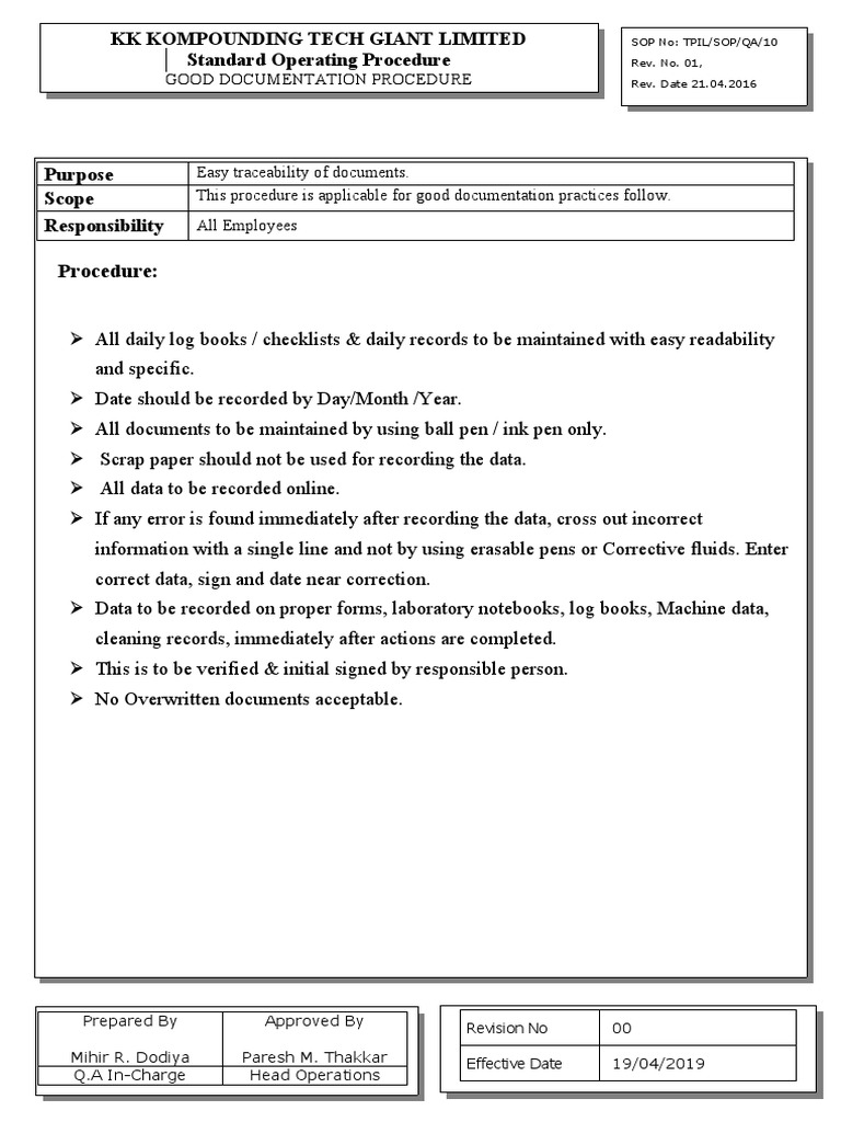 GDP - Good Documented Procedure-Qa10 | PDF