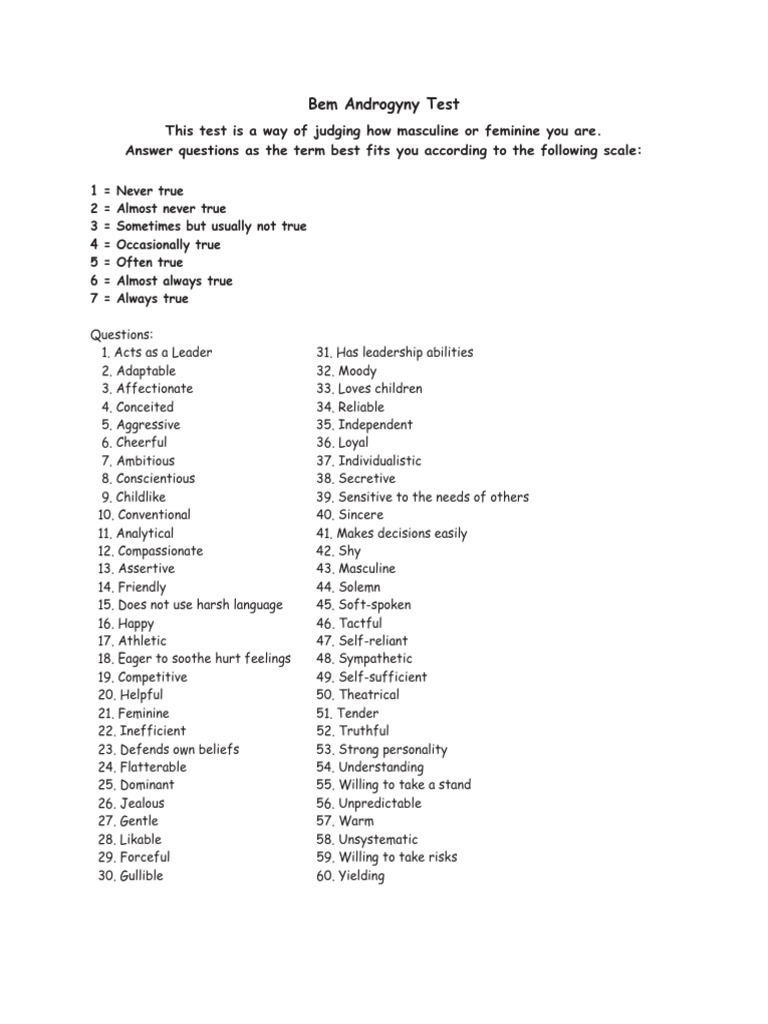 Bem Androgyny Test-1 PDF | PDF | Social Status | Social Epistemology