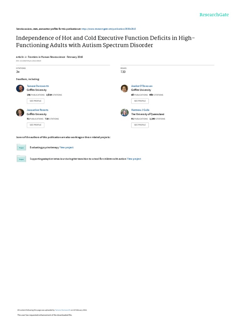 (Zimmerman, D., Et Al.) Independence of Hot and Cold Executive Function ...