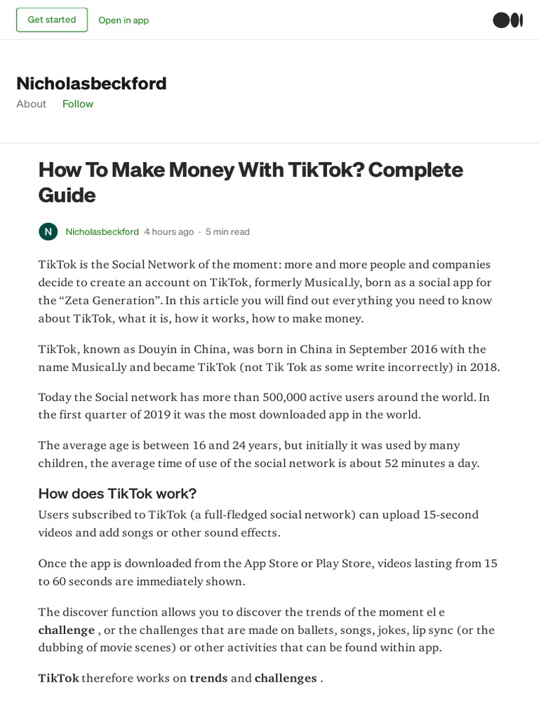 Medium How To Make Money With Tiktok Complete Guide Pdf Computer