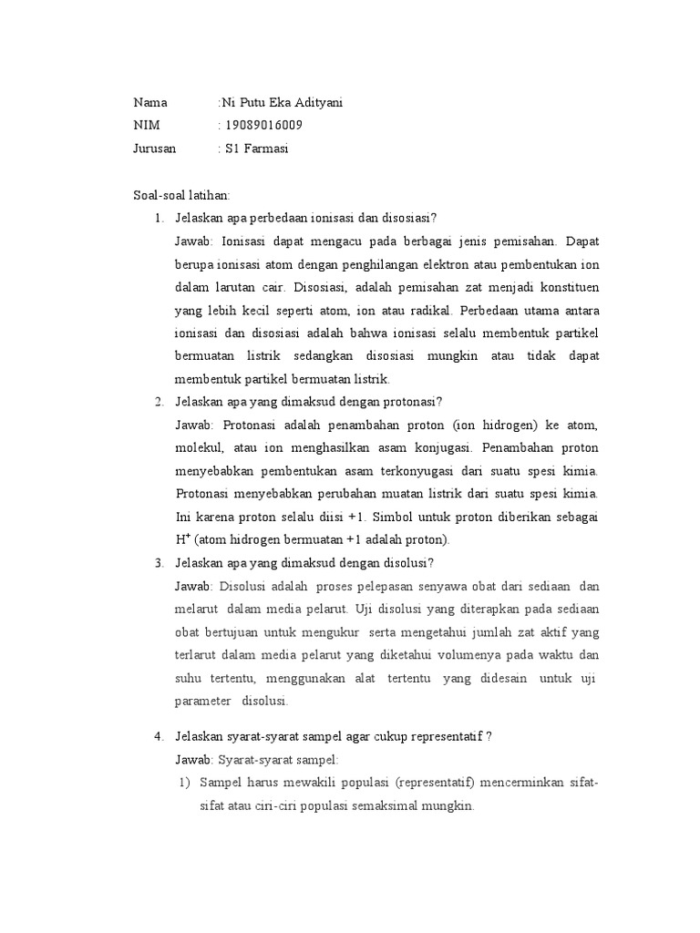 Jawaban Soal Latihan KimFar Analisis Eka | PDF