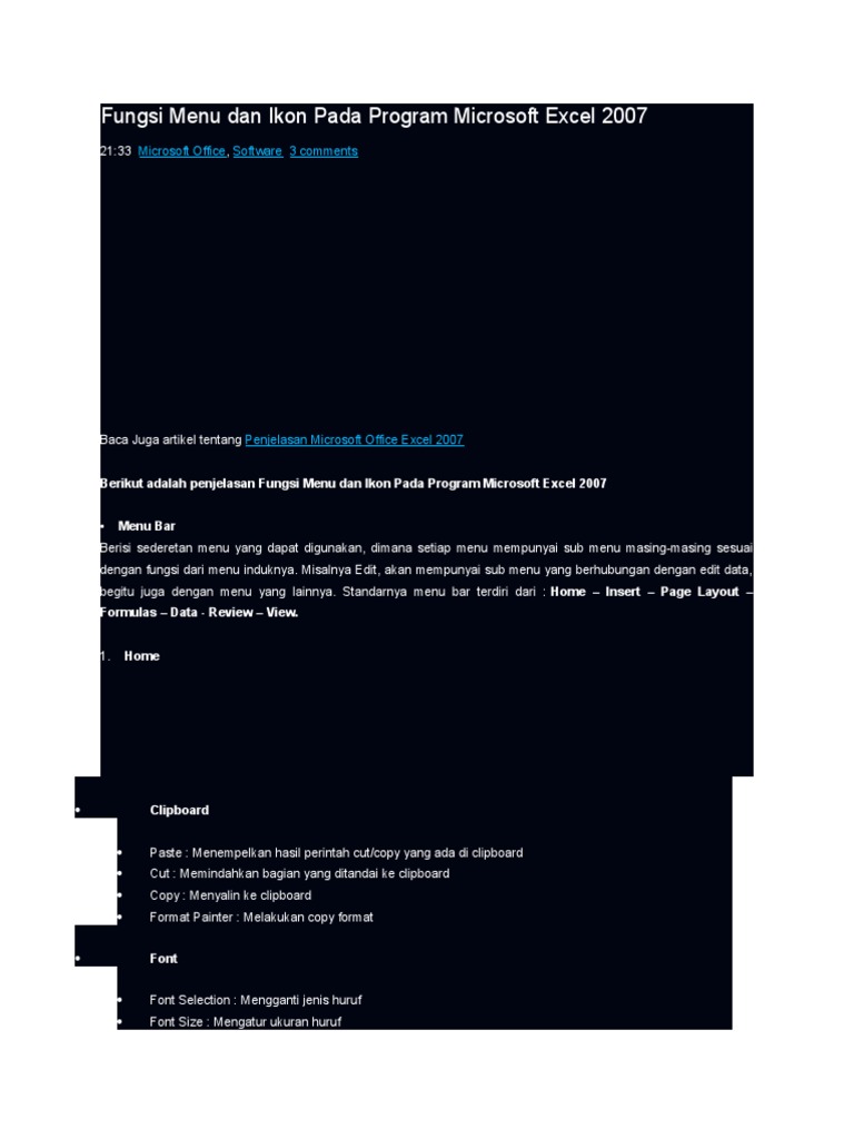 Fungsi Menu Dan Ikon Pada Program Microsoft Excel 2007 Pdf Komputer