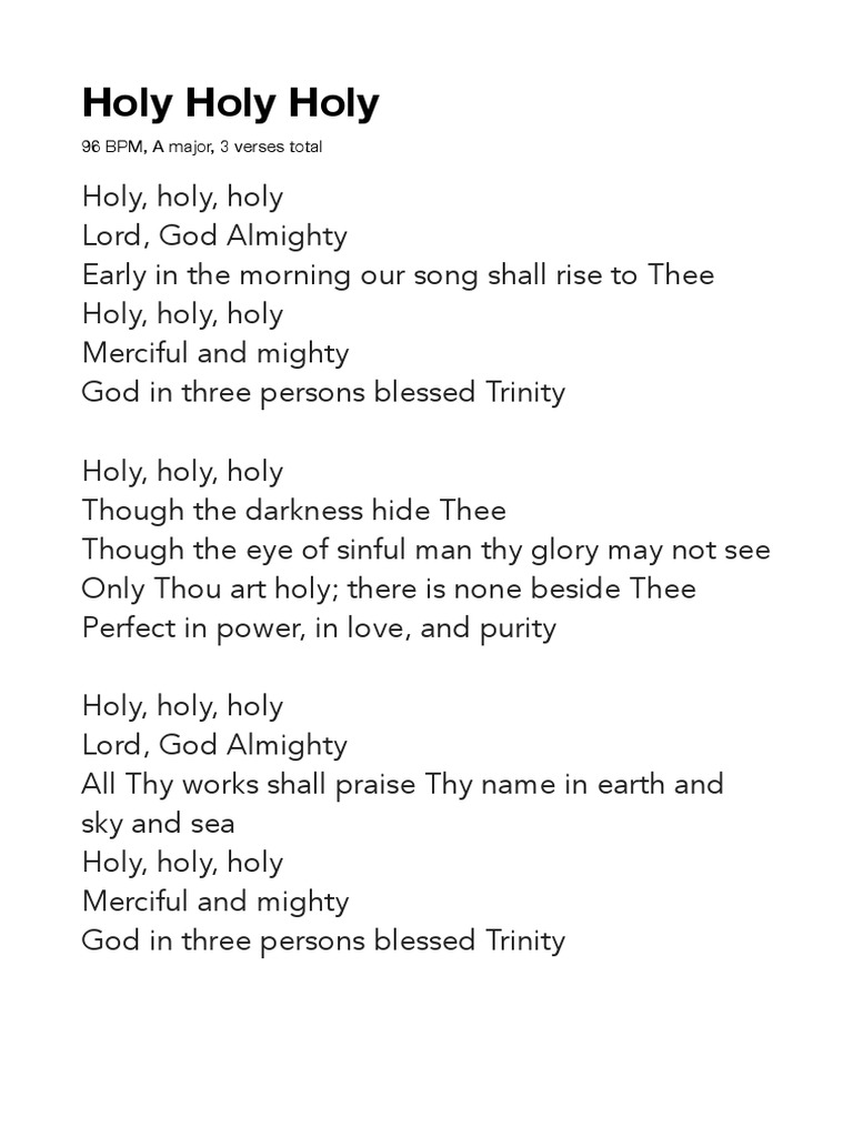 Holy Holy Holy Hymn Lyrics | PDF | Art | Religion & Spirituality