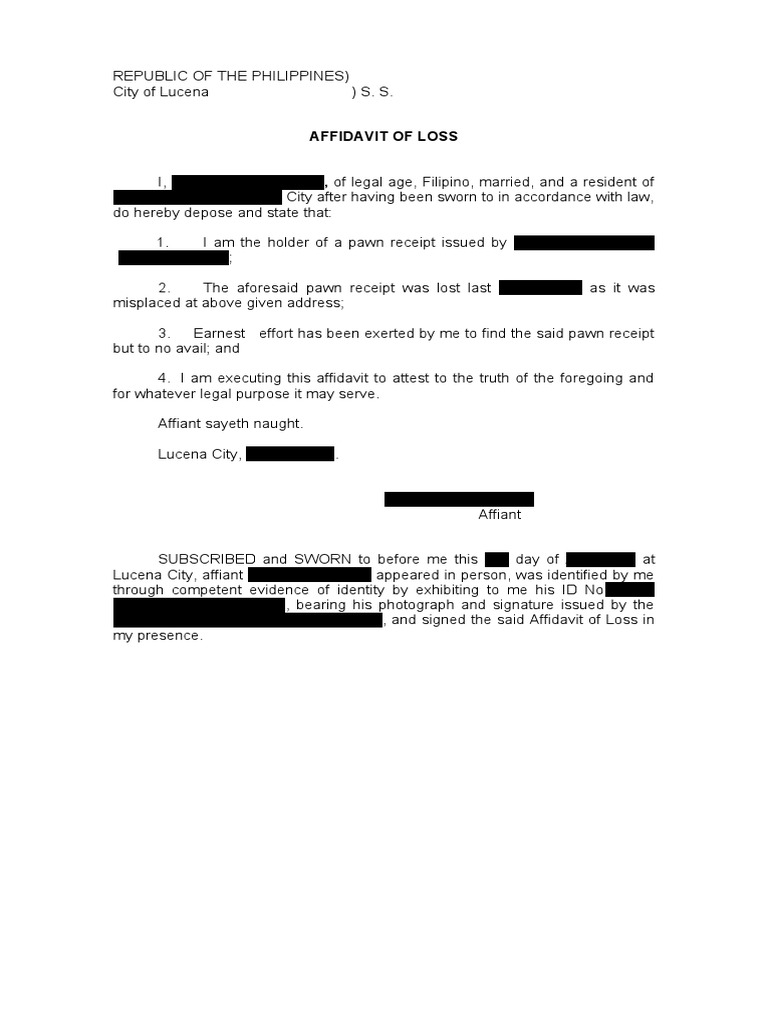 LOSS - Pawn Receipt | PDF