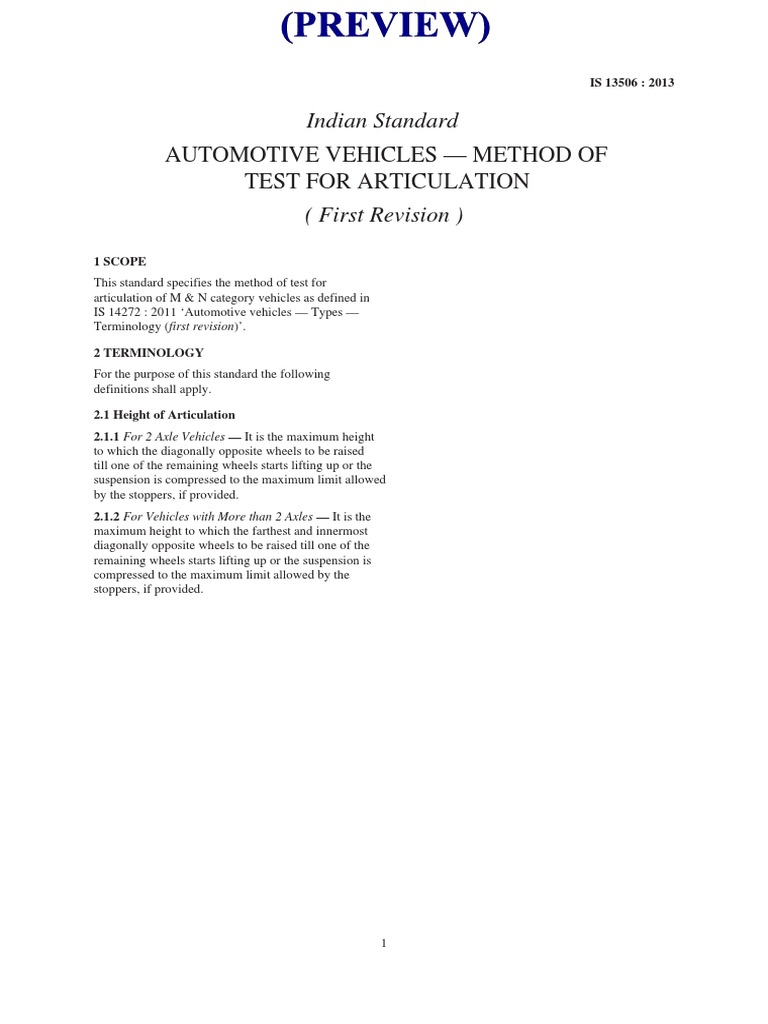 Automotive Vehicles - Method of Test For Articulation: Indian Standard ...